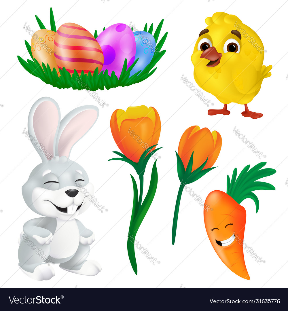 Happy easter design elements set spring bunny Vector Image