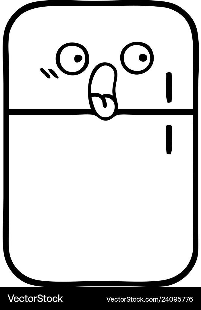 Line drawing cartoon fridge freezer Royalty Free Vector