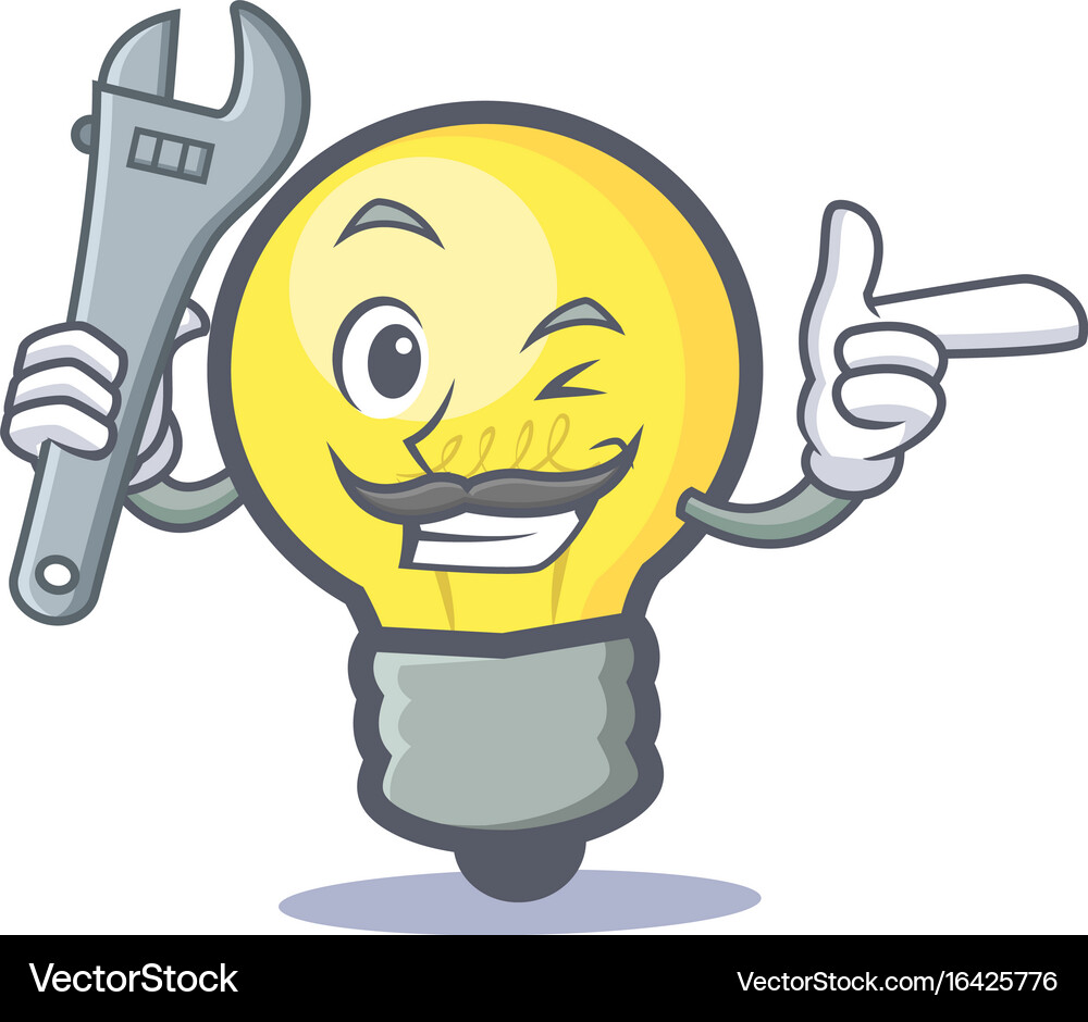 Mechanic light bulb character cartoon Royalty Free Vector
