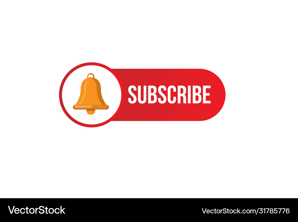 Red subscribe button with bell icon Royalty Free Vector