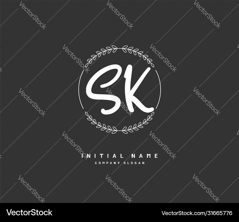 S k sk beauty initial logo handwriting Royalty Free Vector
