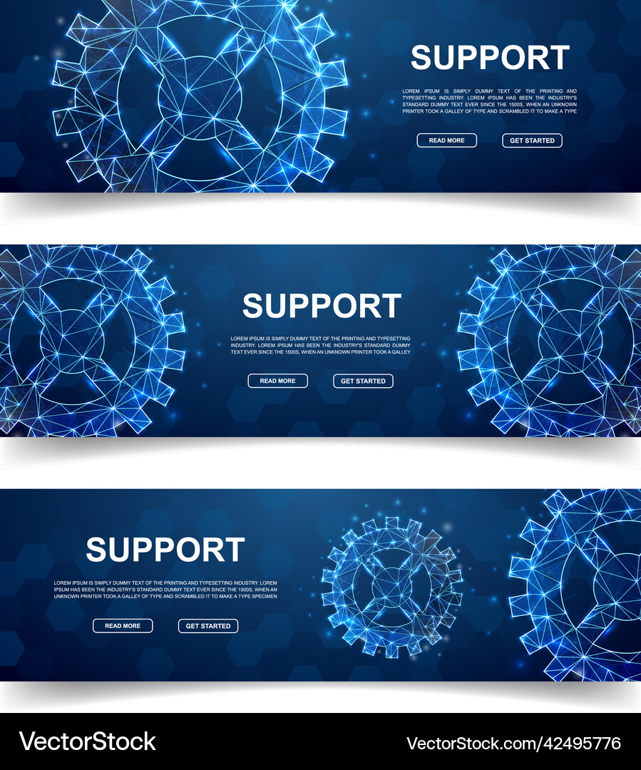 Set of three gear horizontal banners Royalty Free Vector
