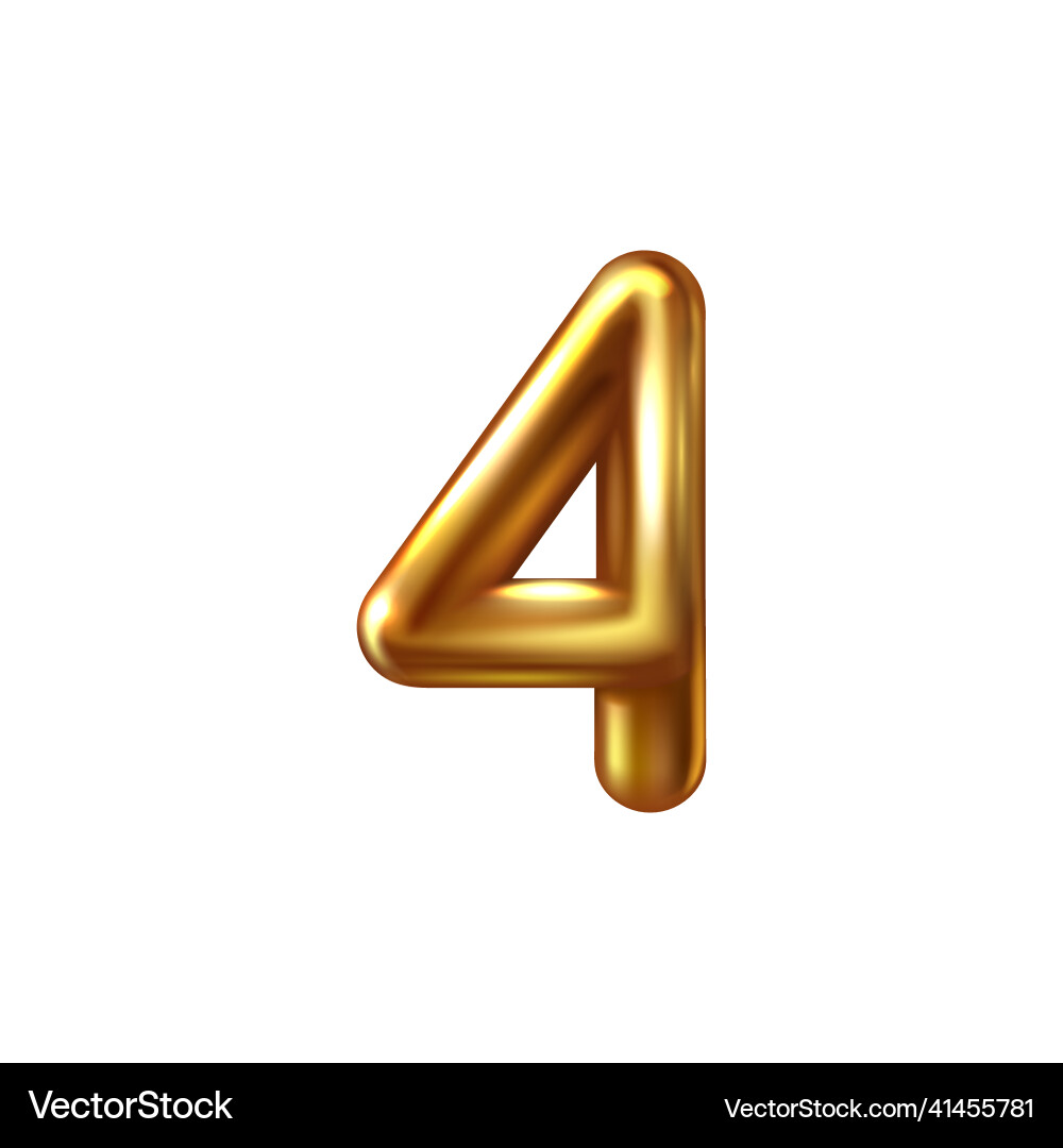 3d golden embossed number four on white background