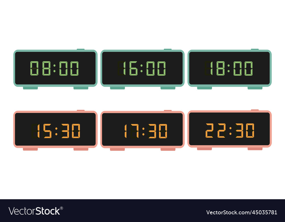 A set of digital clocks electronic numbers Vector Image