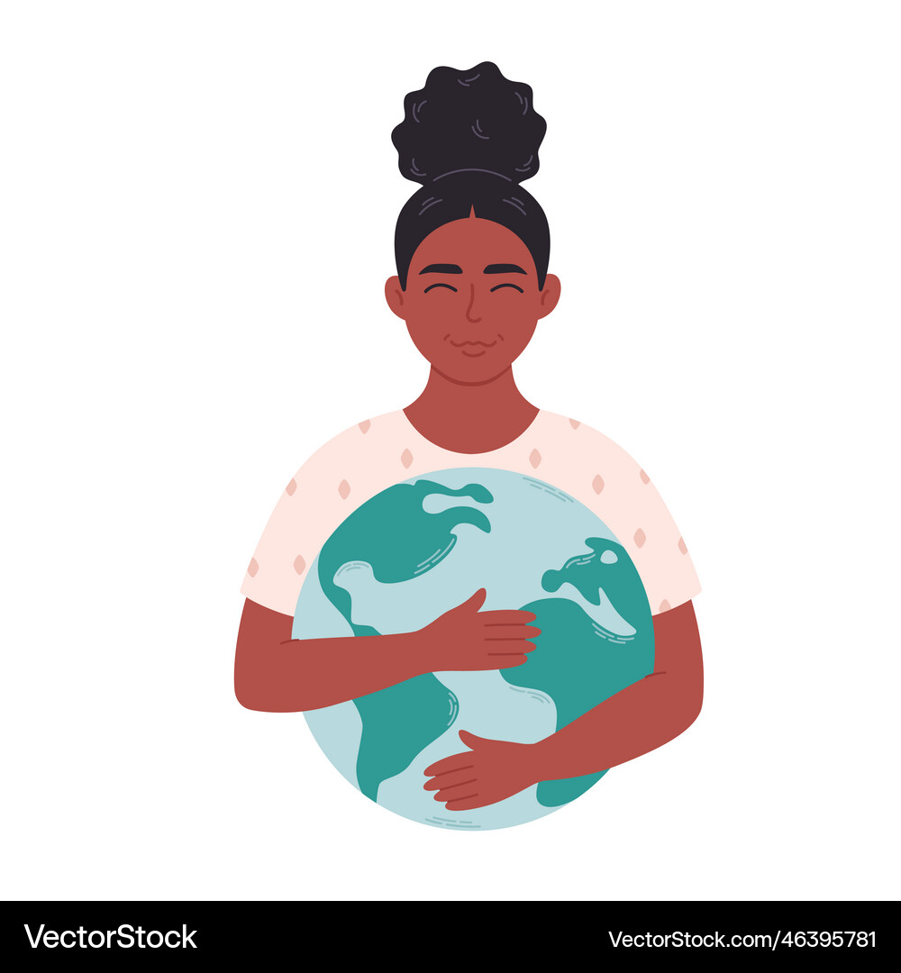 Black woman hugging earth globe day saving Vector Image
