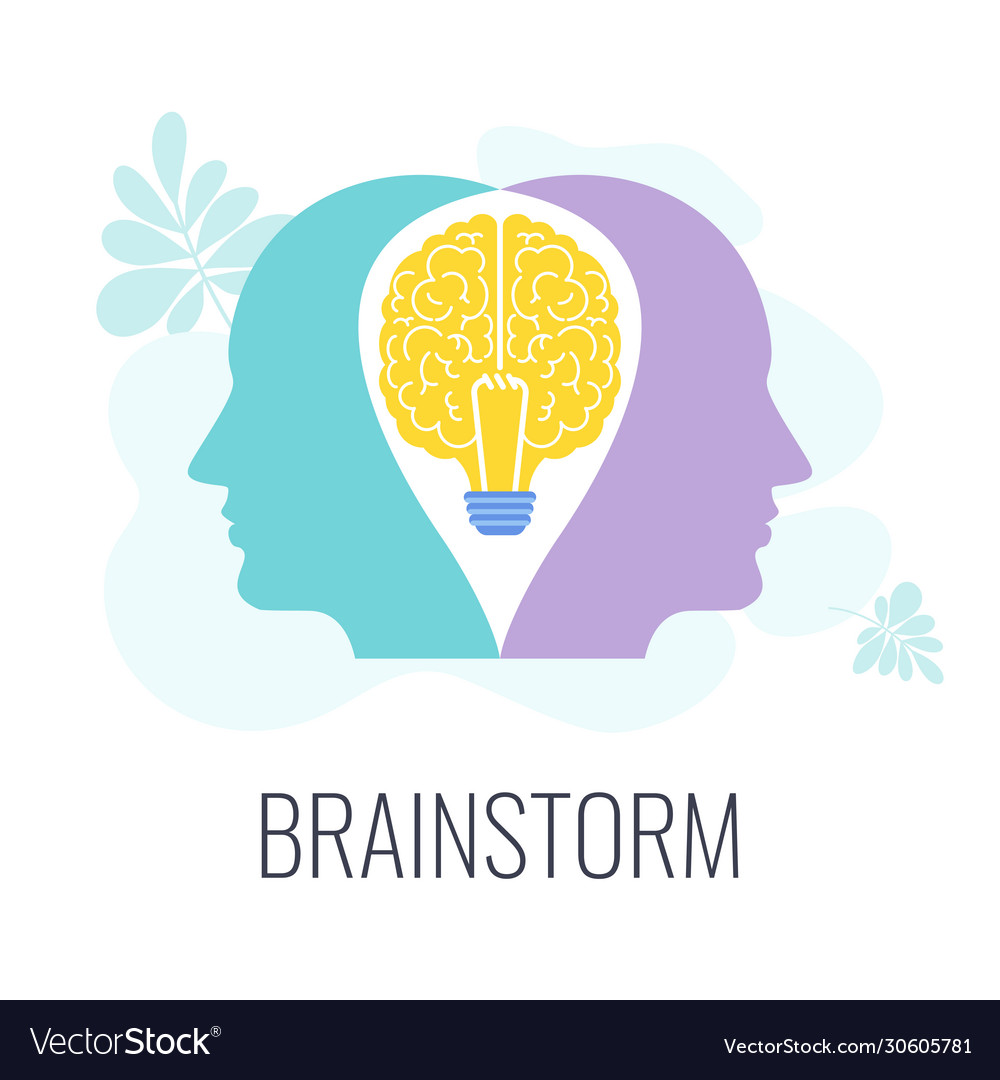 Brainstorming two heads one brain creative Vector Image