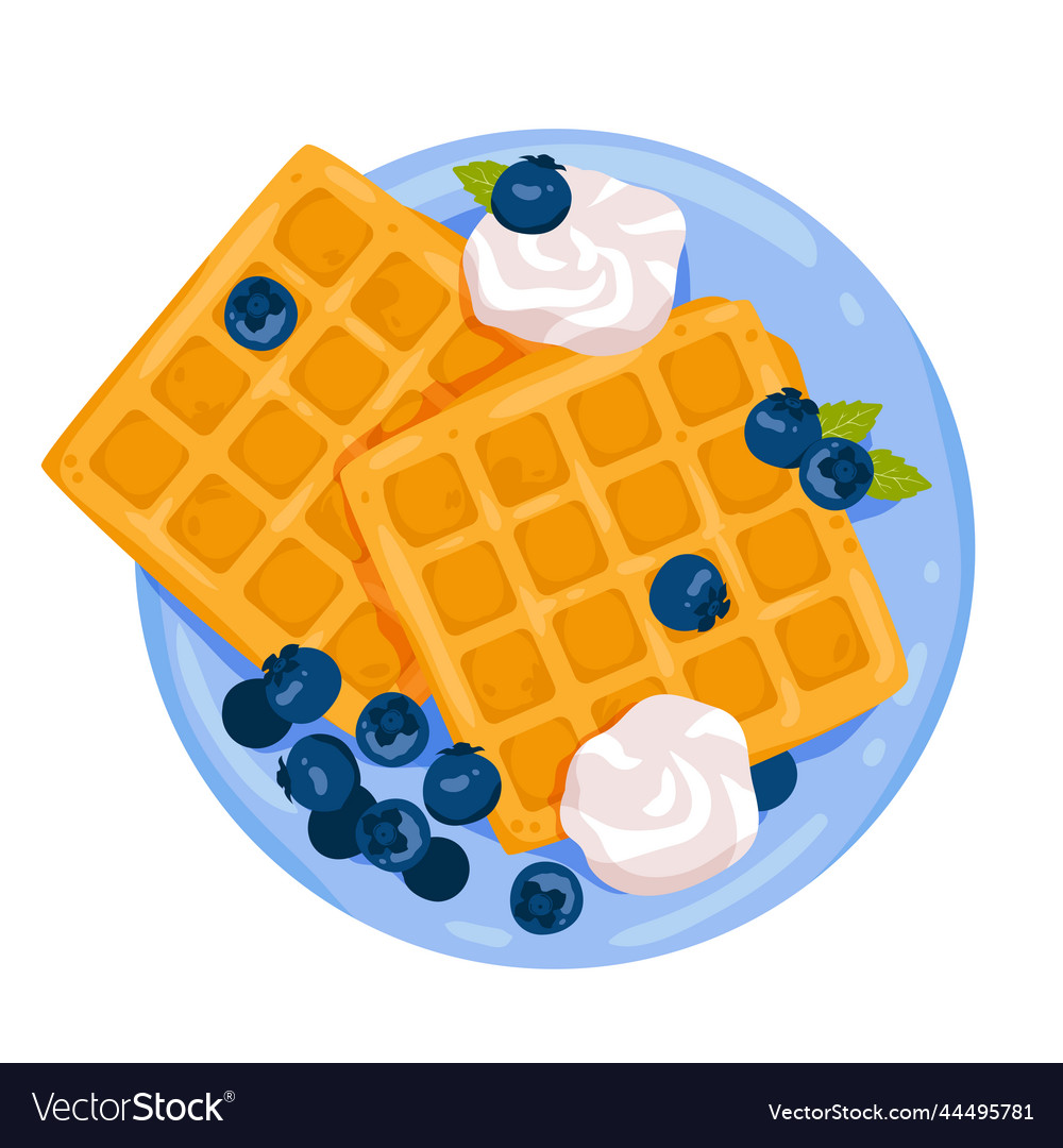 Breakfast sweet food delicious waffles on plate Vector Image