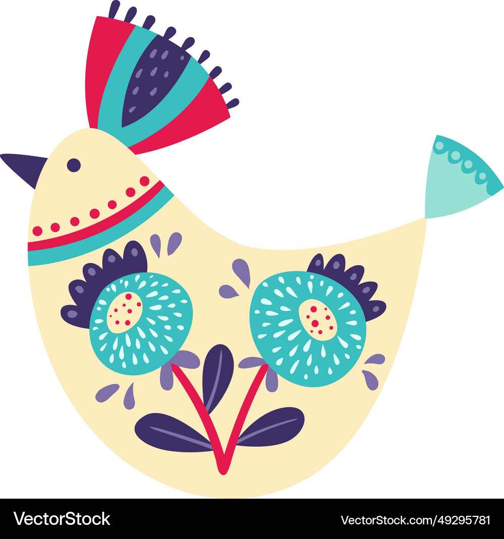 Bright bird with folk ornament and decor Vector Image