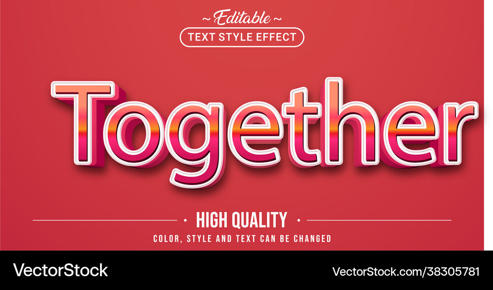 Editable text style effect - together text style Vector Image