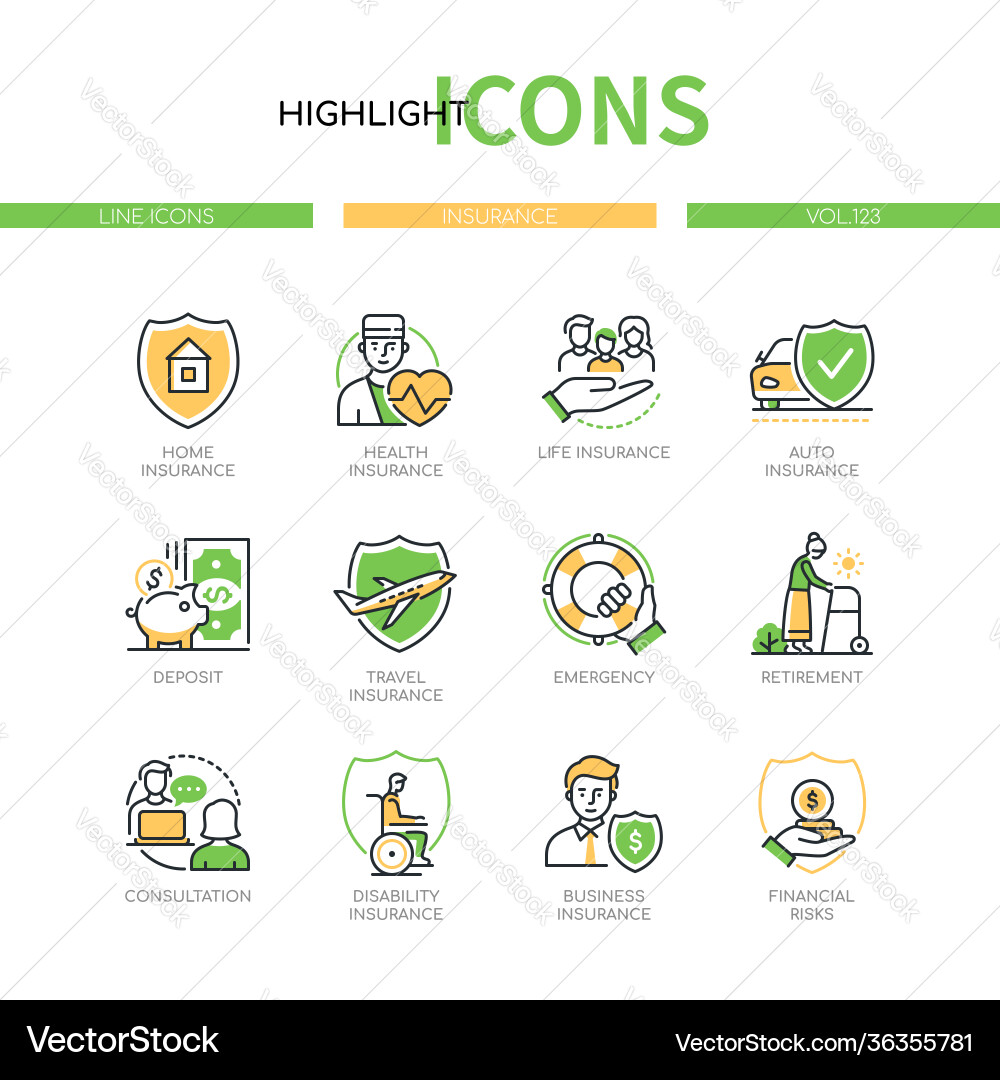 Insurance types - line design style icons set Vector Image