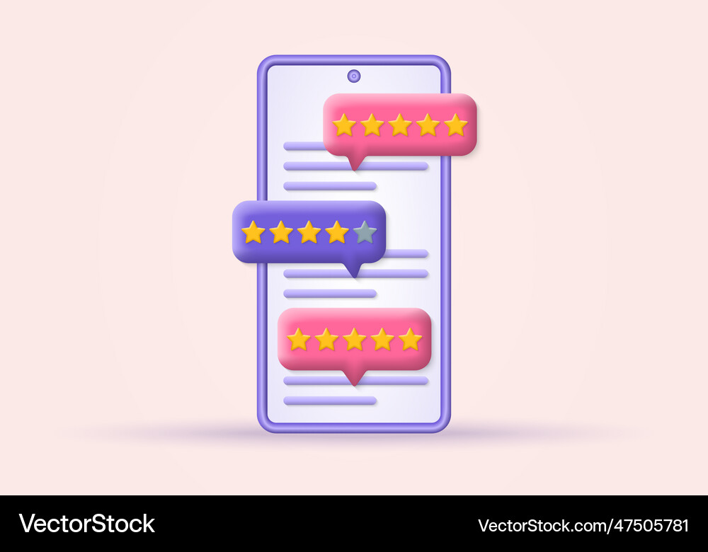 Review feedback on the phone screen 3d smartphon Vector Image