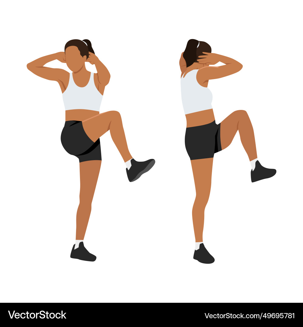 Woman doing standing elbow to knee exercise Vector Image