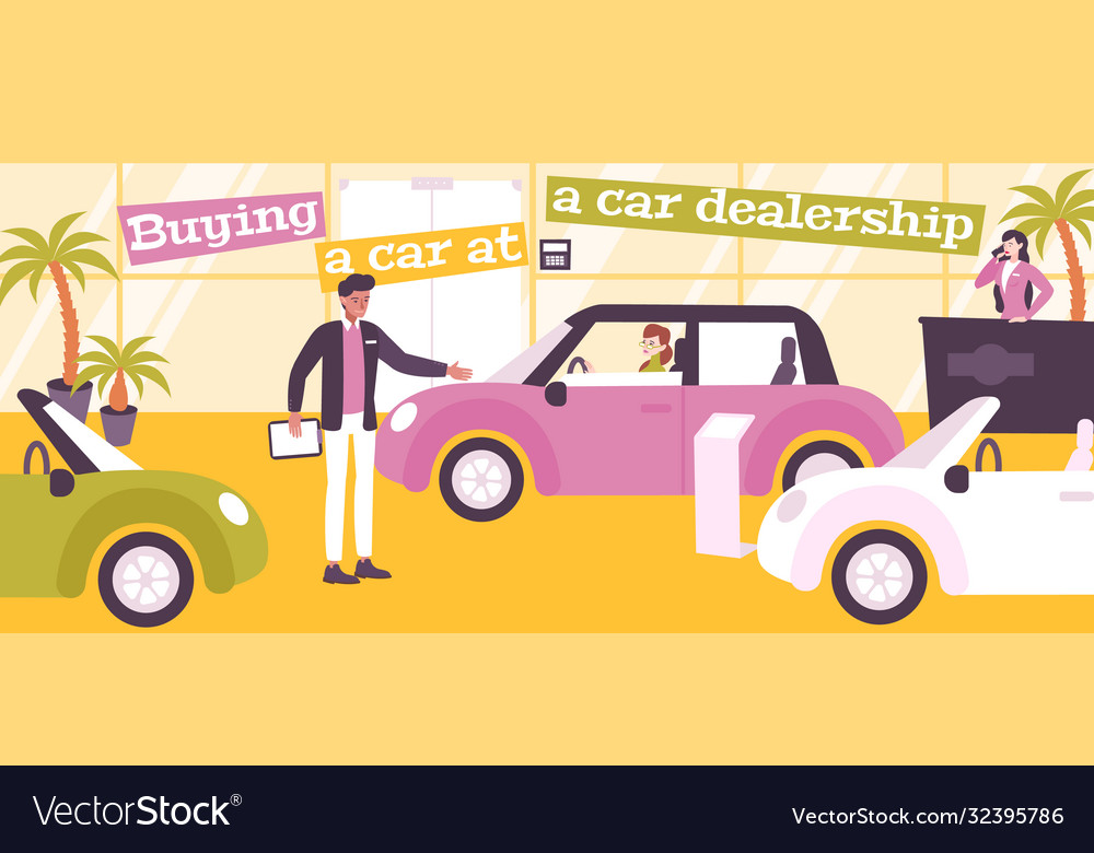 Car purchase flat composition Royalty Free Vector Image