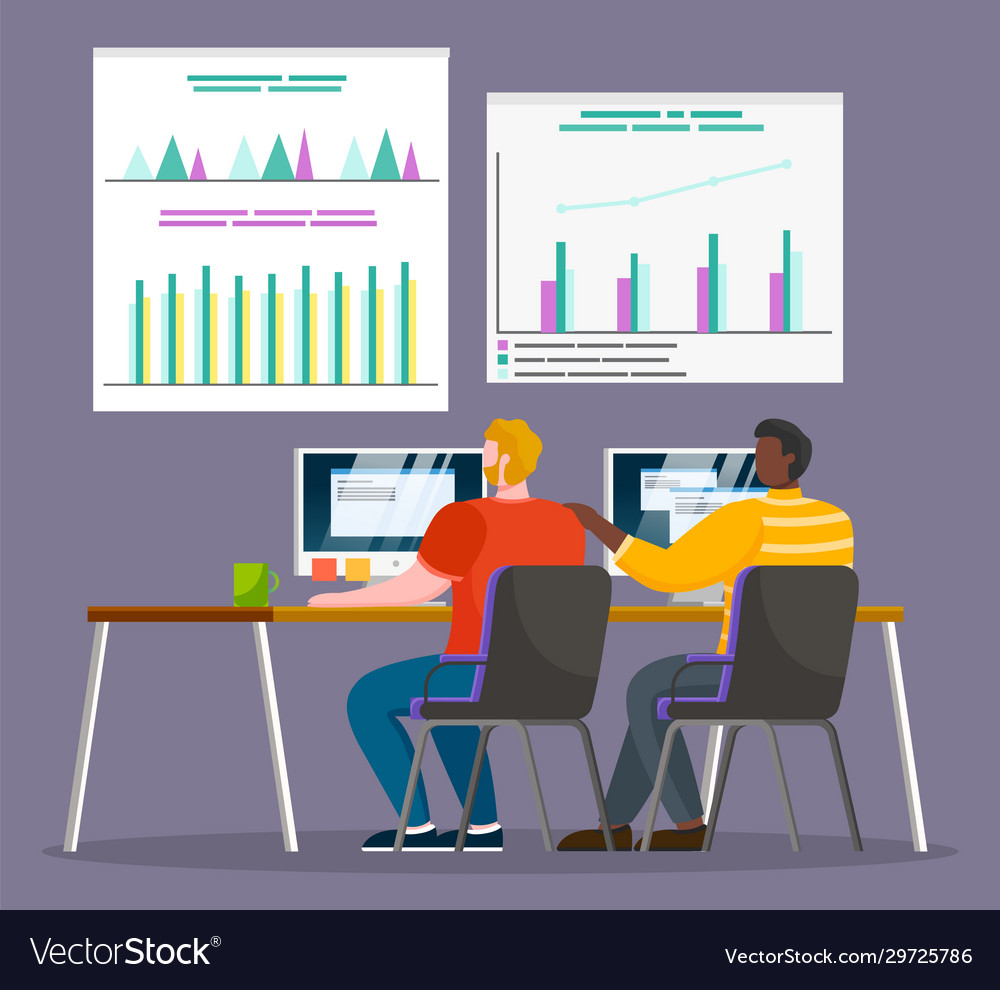 Data analysis at work professionals with laptops Vector Image