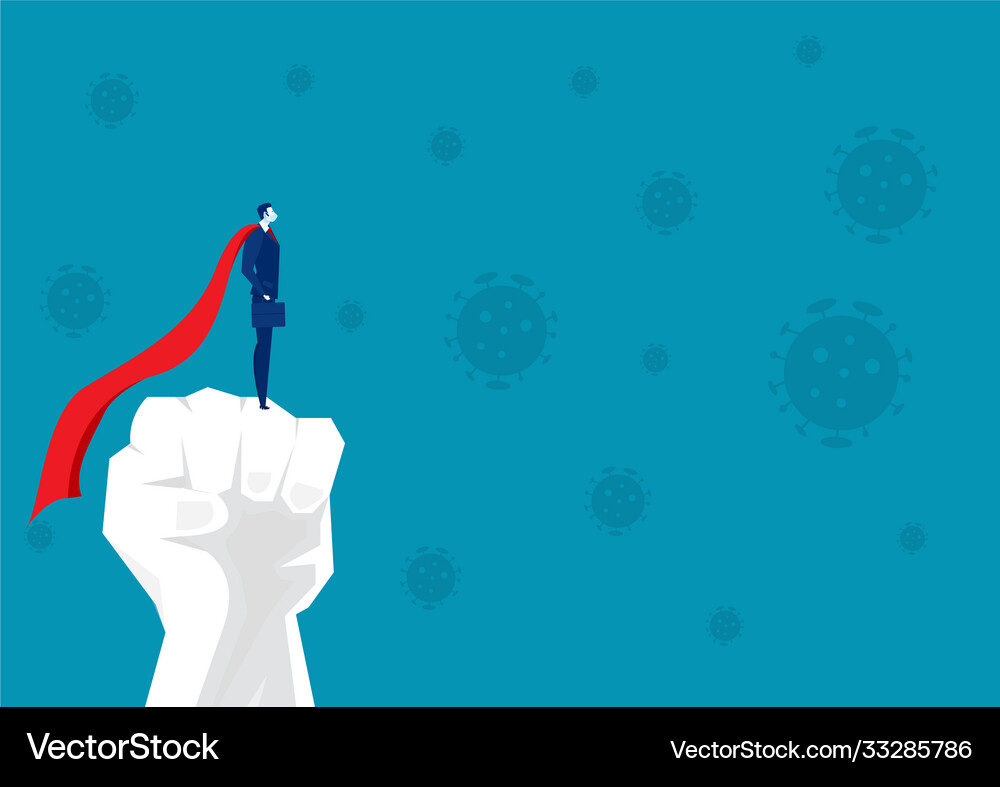 Hero businessman standing alone on big hand Vector Image