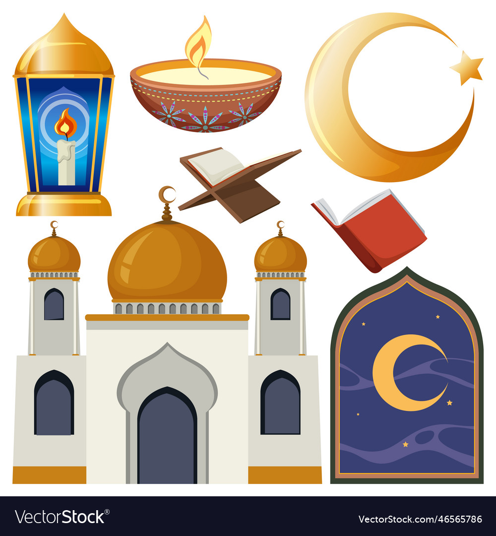 Islamic objects and elements set Royalty Free Vector Image