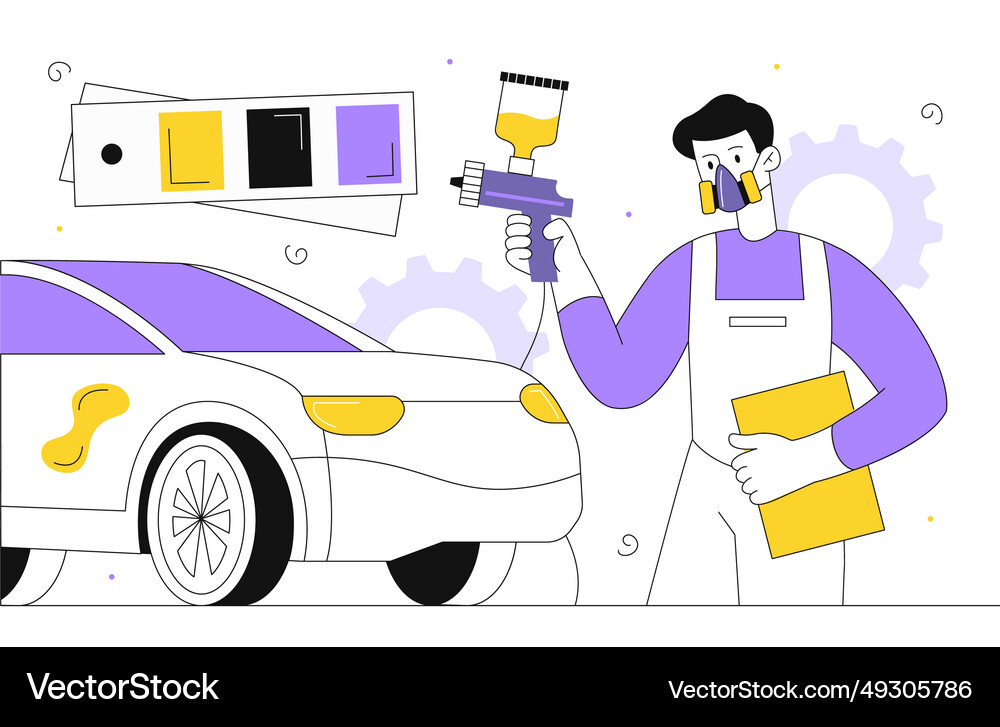 Man with car painting line Royalty Free Vector Image