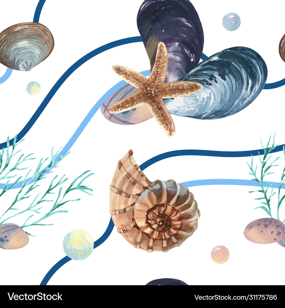 Sea shell marine life pattern seamless travel Vector Image
