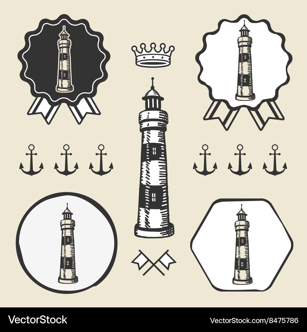 Vintage lighthouse symbol emblem label collection Vector Image