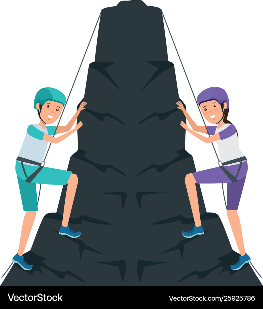Young couple climbing with ropes characters Vector Image