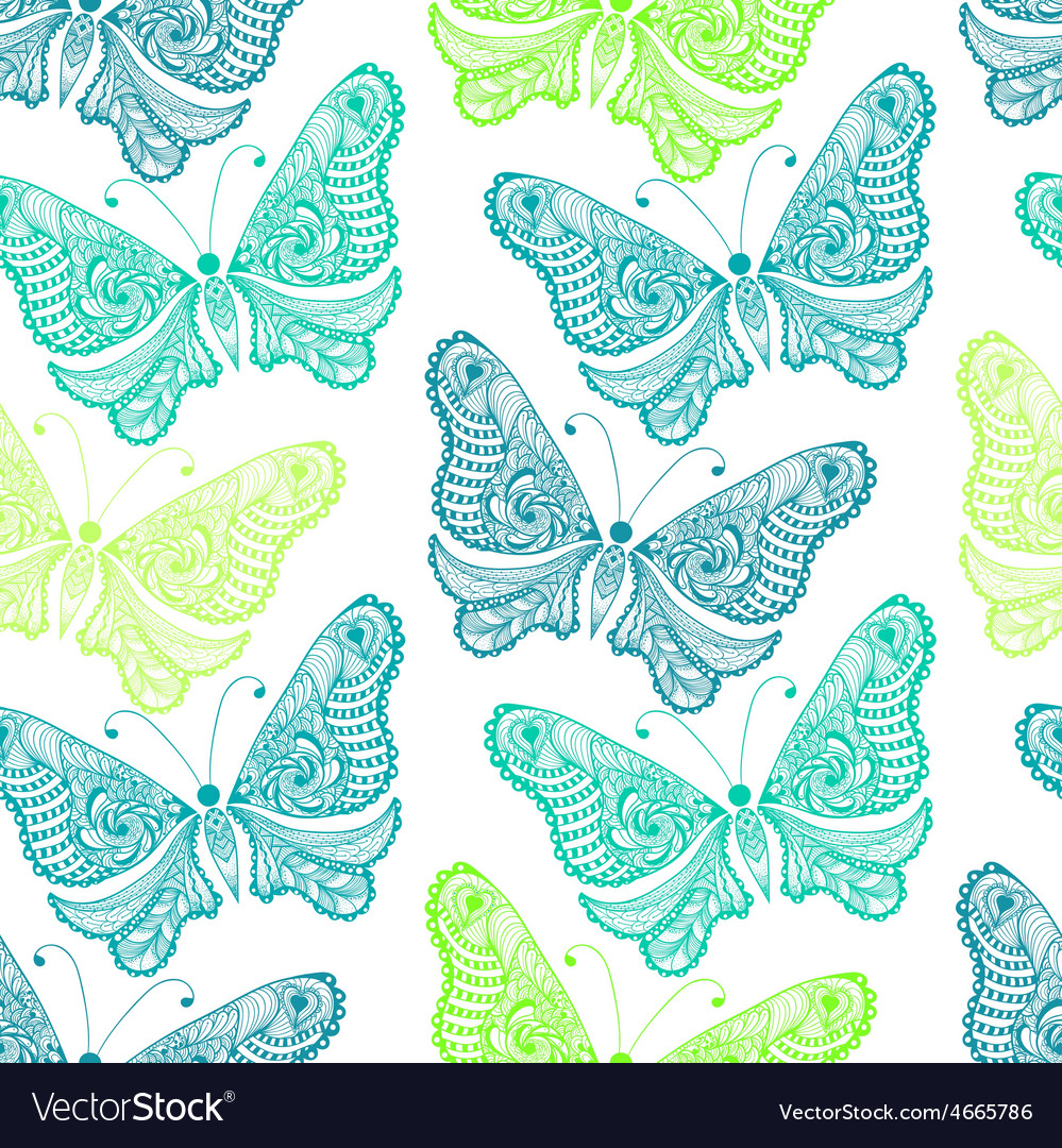 Zentangle Stylized Sea Butterfly Seamless Pattern Vector Image