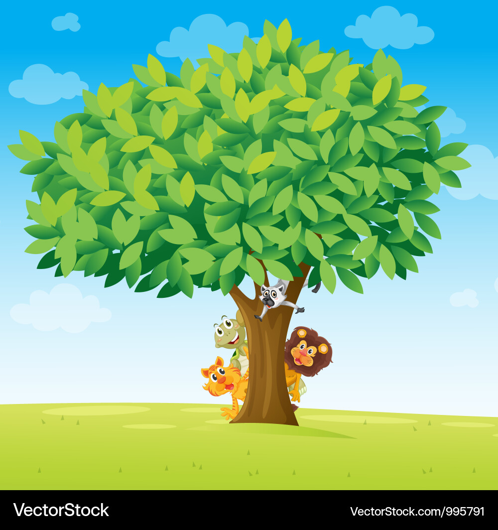 Animals under tree Royalty Free Vector Image - VectorStock