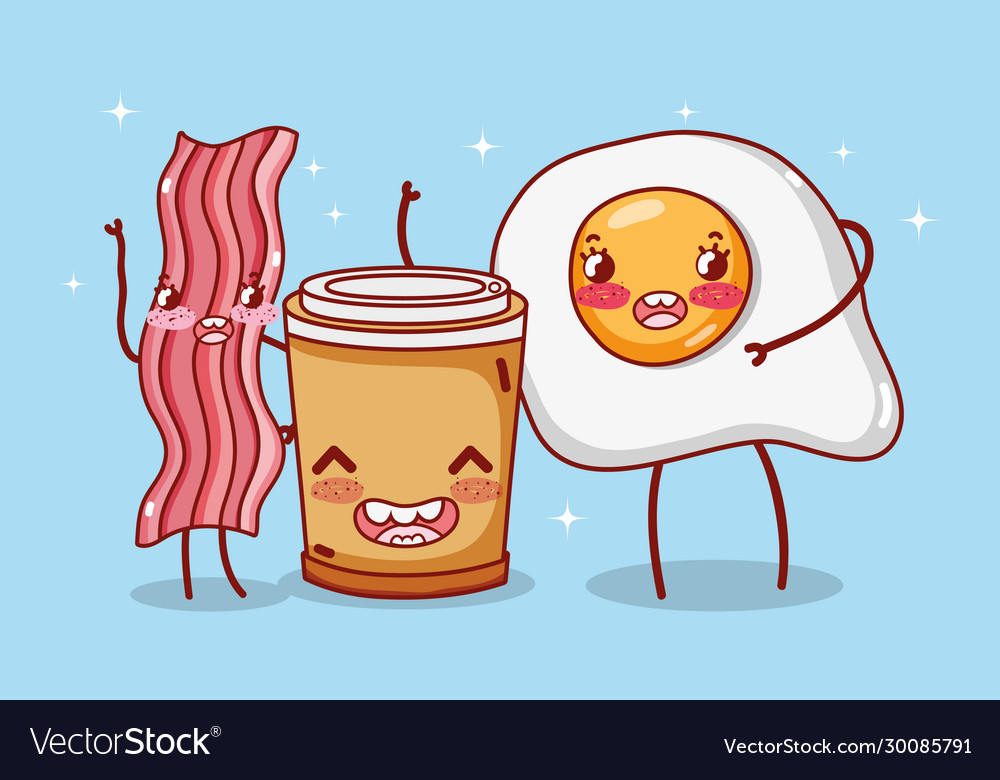 Breakfast cute fried egg bacon and coffee cup Vector Image