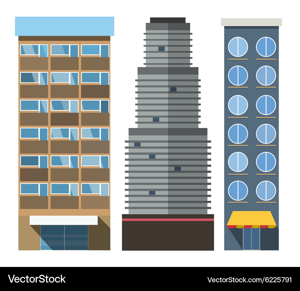 Buildings set skyscrappers small house Royalty Free Vector