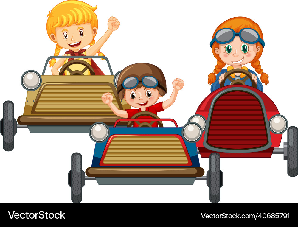Children racing car together Royalty Free Vector Image