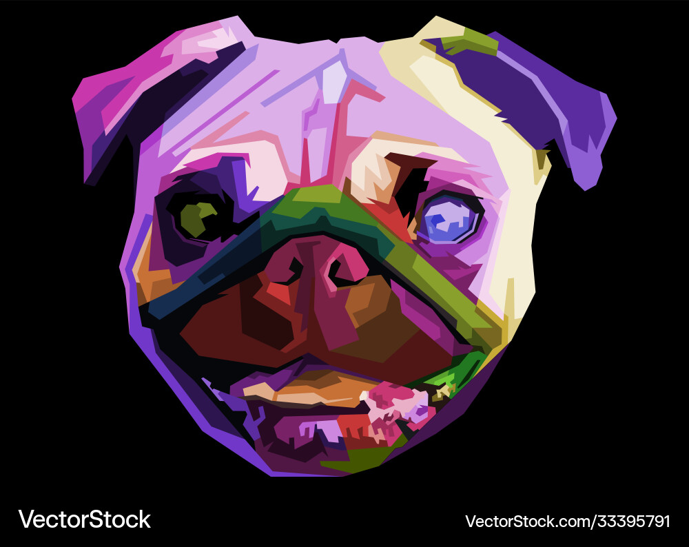 Cute pug on geometric pop art style abstract Vector Image