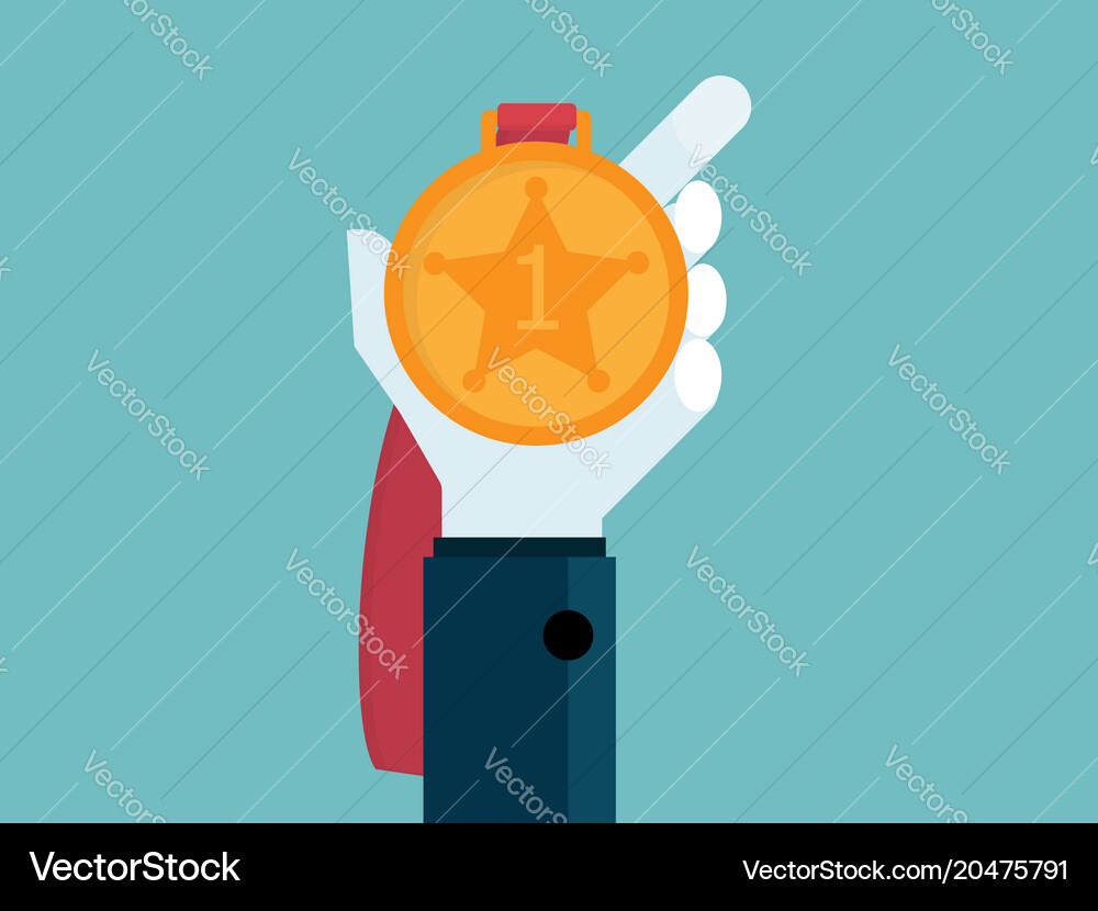 Human hand holding golden medal Royalty Free Vector Image