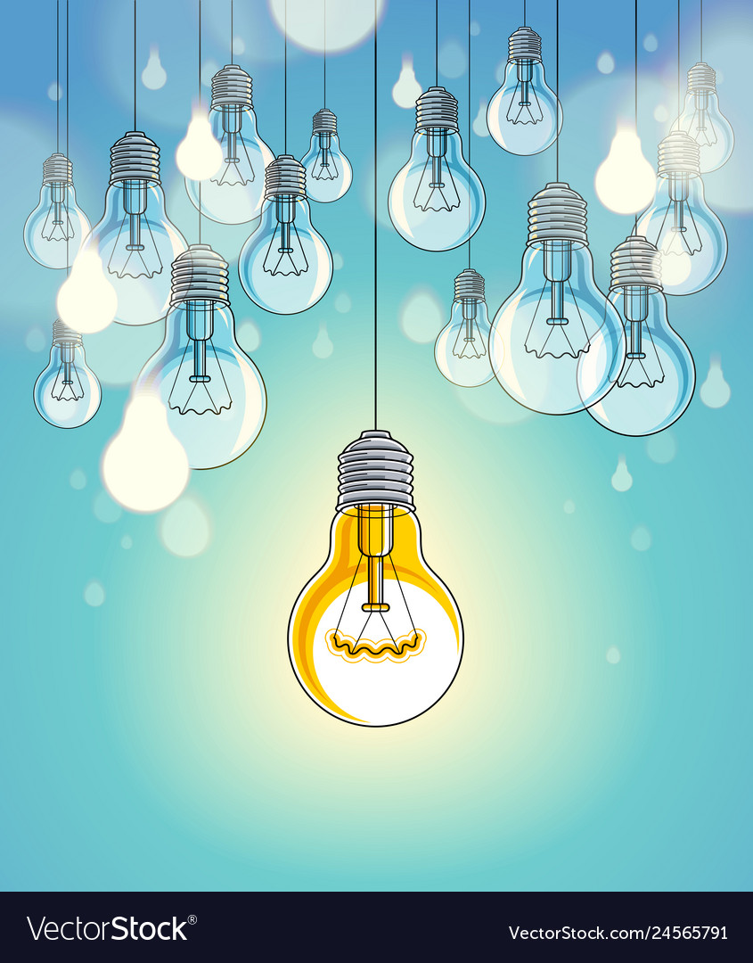 Idea concept light bulbs with single one Vector Image