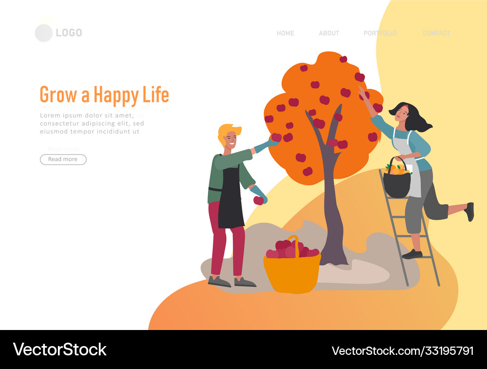 Landing page template with people gathering crops Vector Image