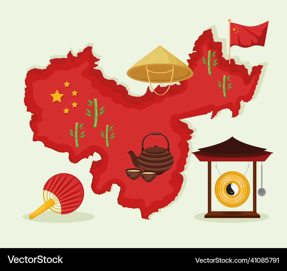 Map and chinese icons Royalty Free Vector Image