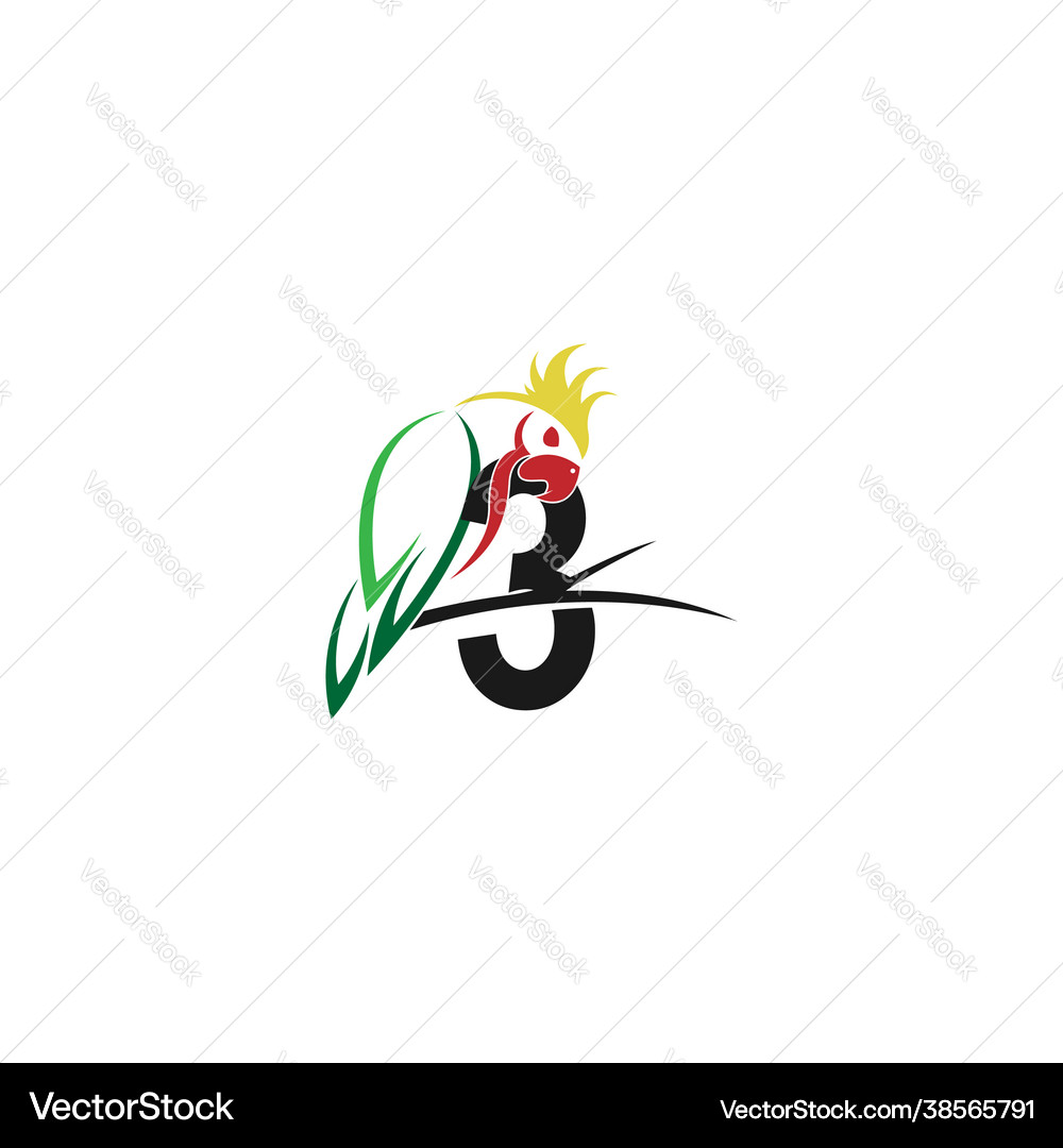 Number 3 with parrot bird icon logo design Vector Image