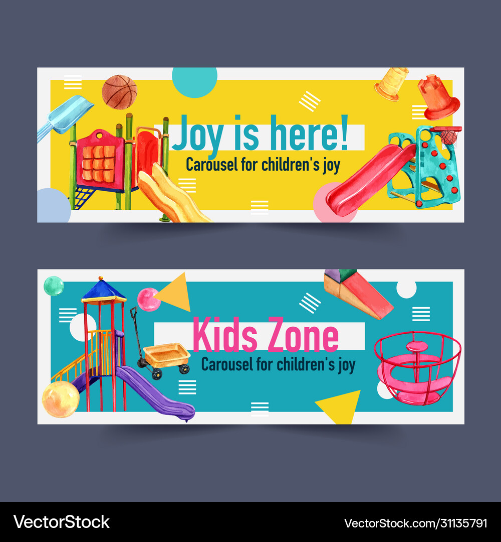 Playground banner design with roundabout slide Vector Image