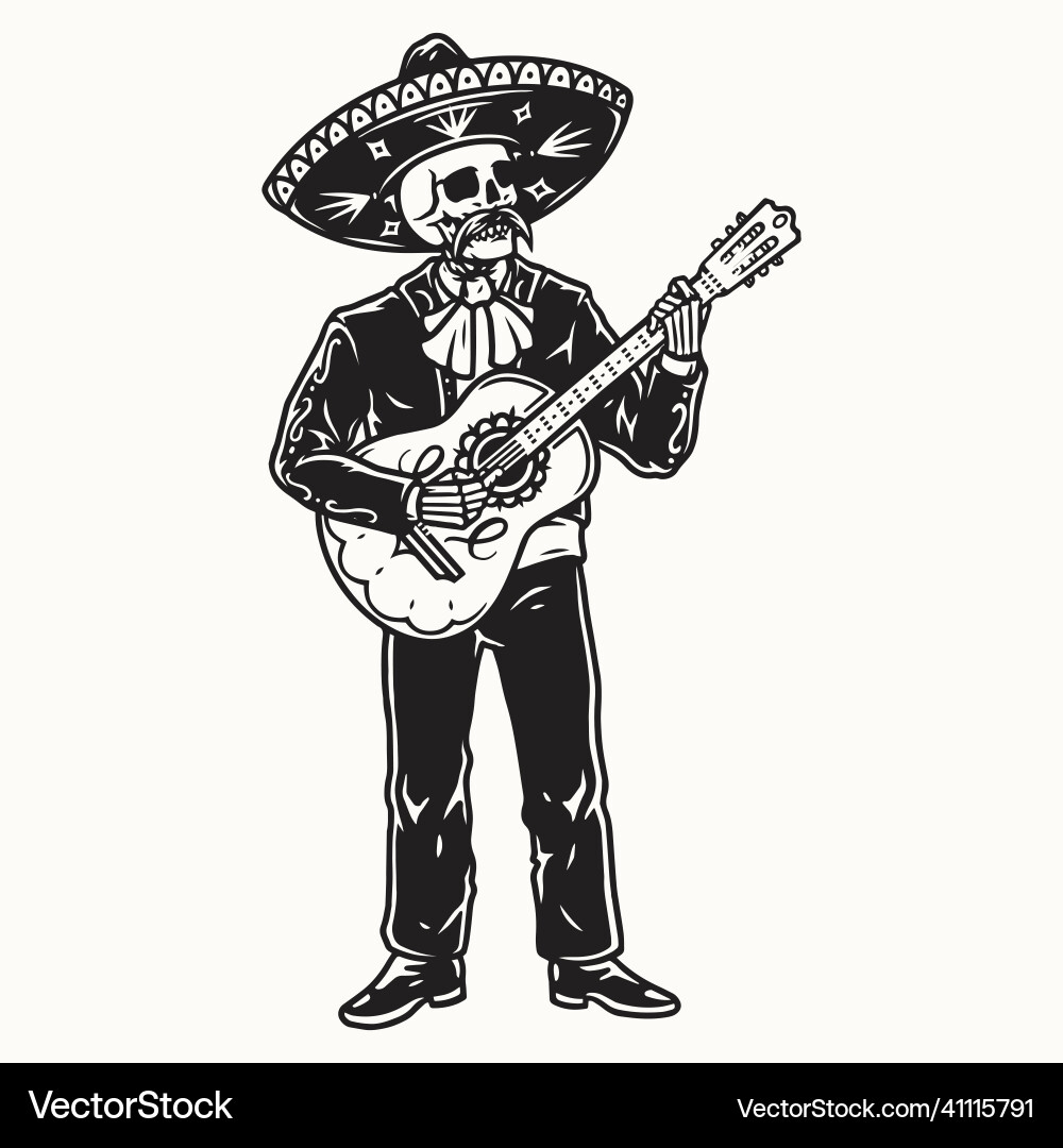 Skeleton singer monochrome vintage icon Royalty Free Vector