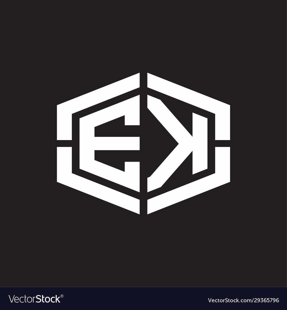 Ek logo monogram with hexagon shape and piece Vector Image