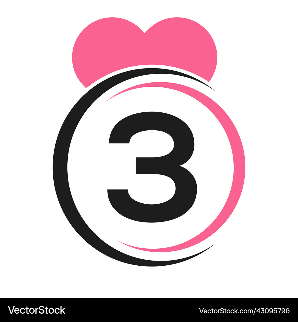 Initial letter 3 logo with love icon or heart Vector Image