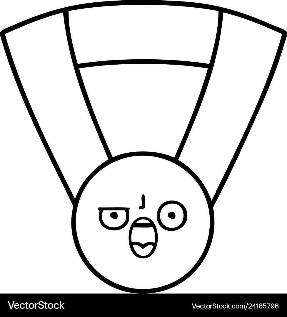 Line drawing cartoon gold medal Royalty Free Vector Image