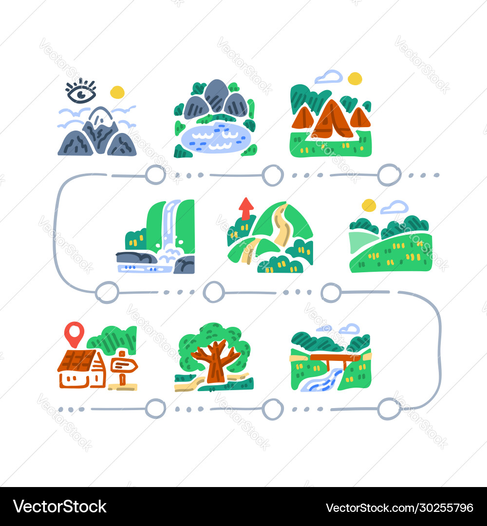 Natural landmarks outdoor walking hiking map Vector Image
