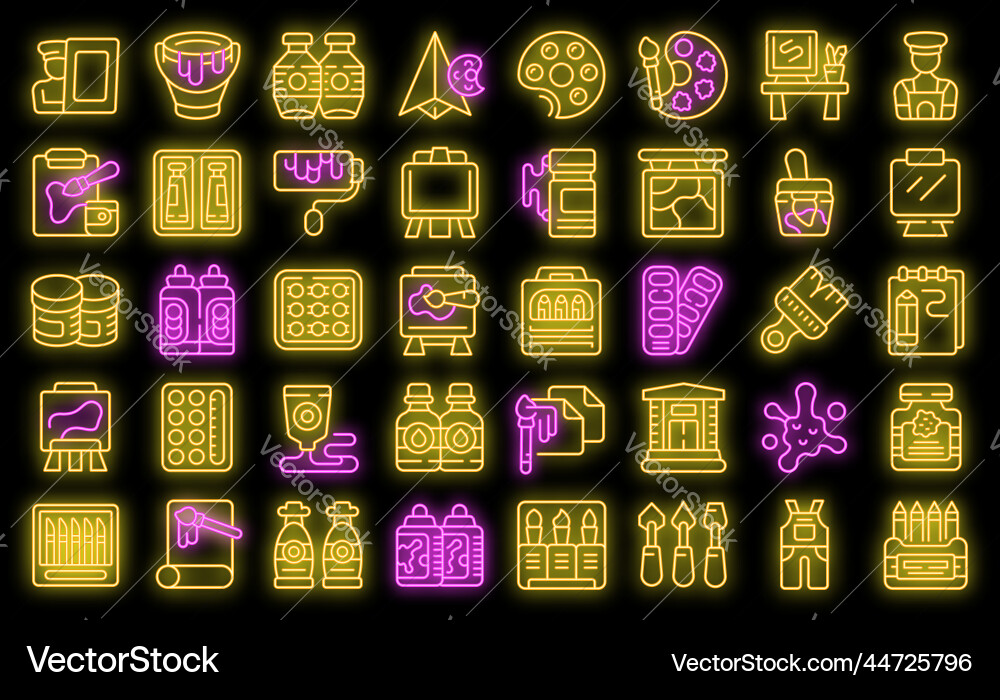 Painting studio icons set neon Royalty Free Vector Image