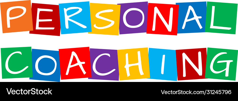 Personal coaching text in colorful rotated squares