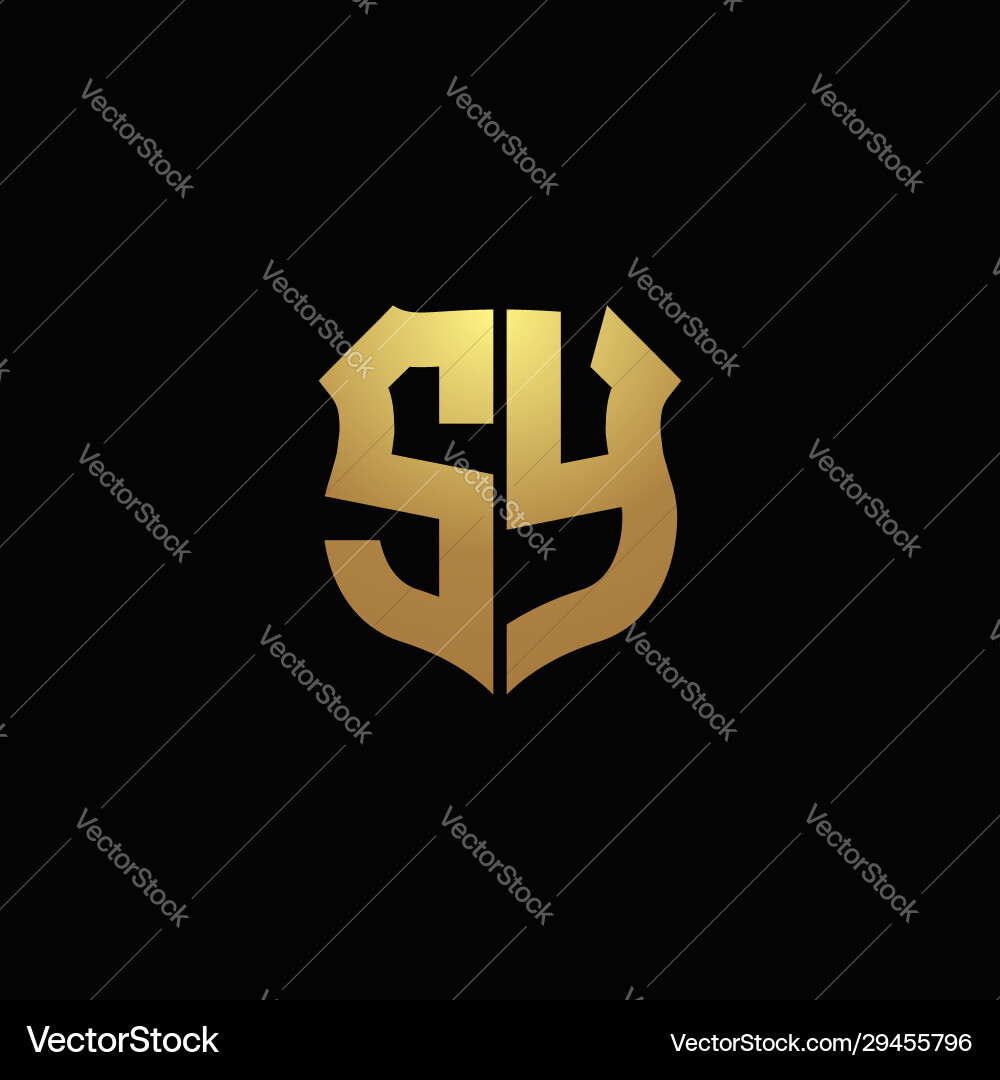 Sy logo monogram with gold colors and shield Vector Image