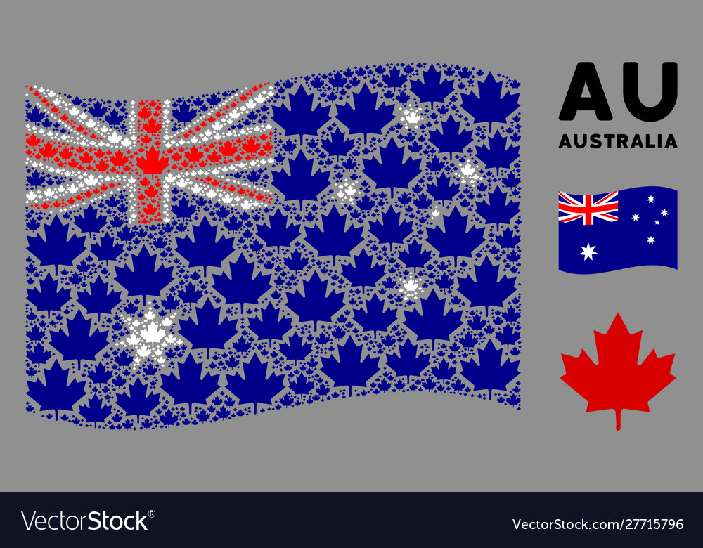 Waving australia flag pattern maple leaf items Vector Image