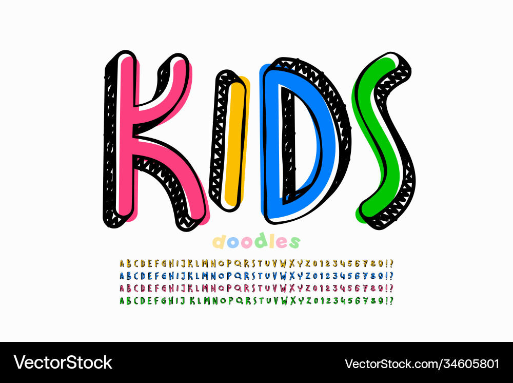 Kids doodles style font Royalty Free Vector Image