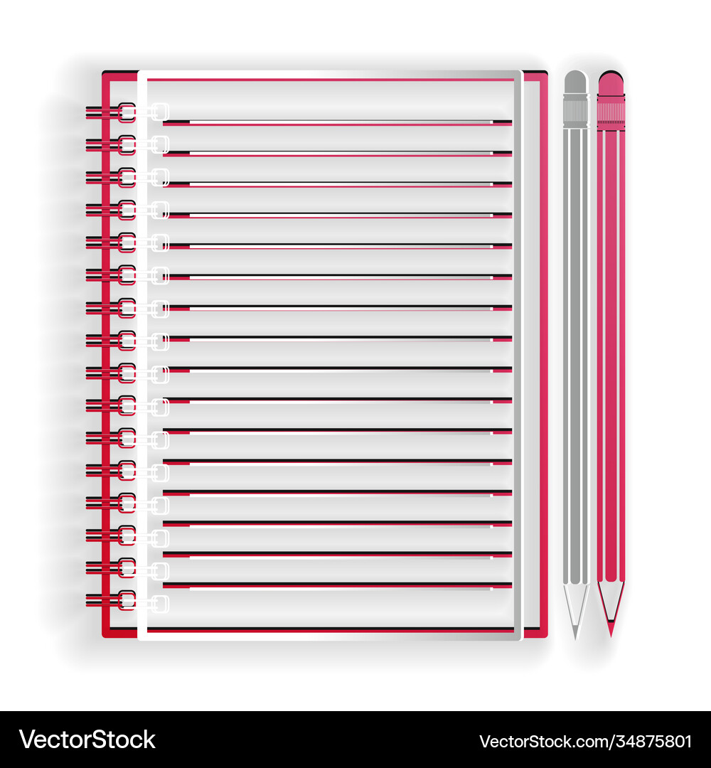 Paper cut blank notebook and pencil with eraser Vector Image