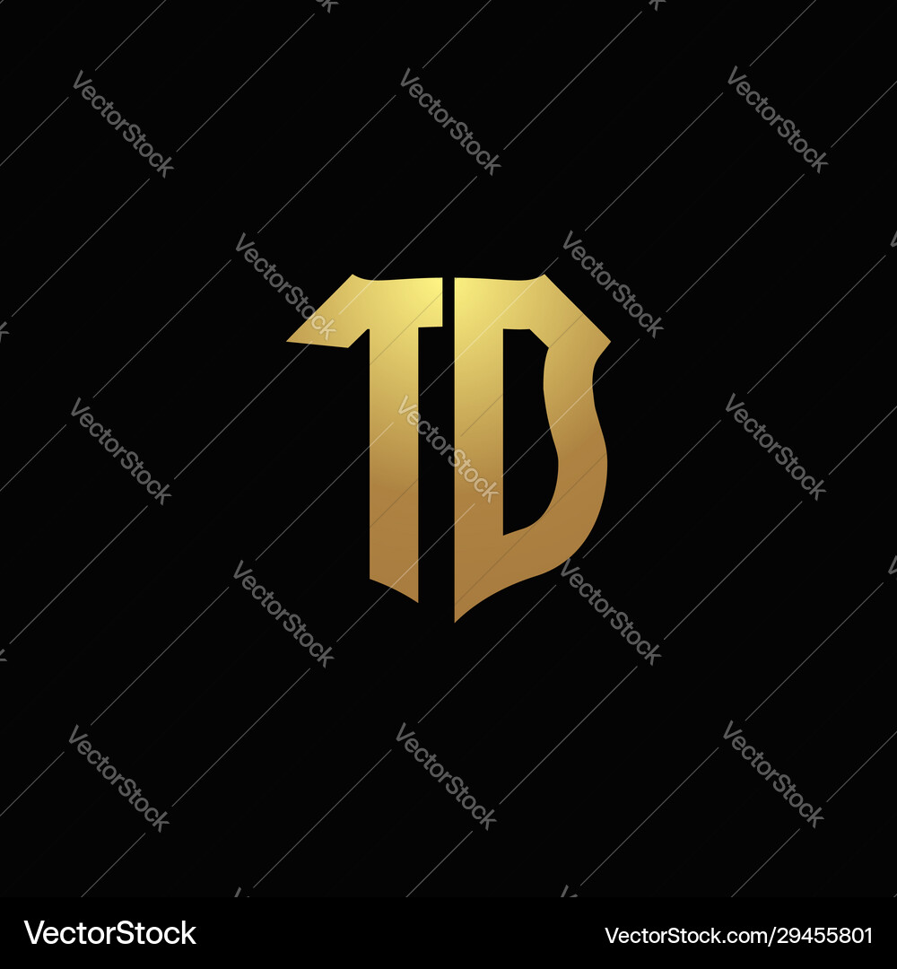 Td logo monogram with gold colors and shield Vector Image