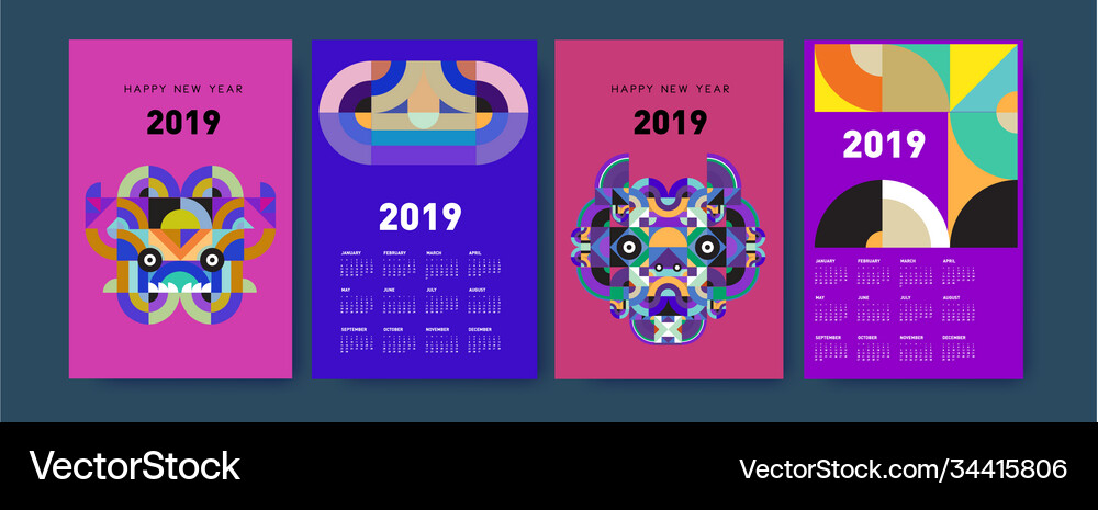 2021 calendar design template with colorful Vector Image
