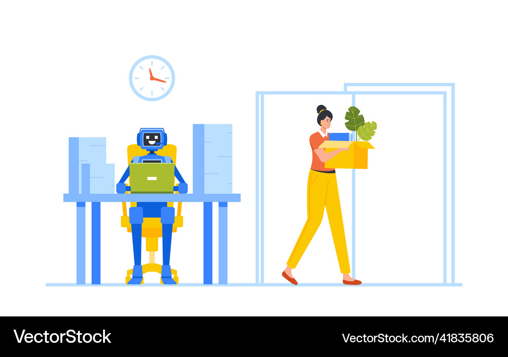 Artificial intelligence replace human woman lost Vector Image